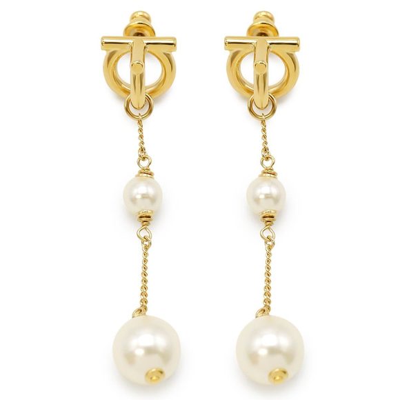 Salvatore Ferragamo | Bags | Ferragamo Earrings Gold Chiaro Pearl White ...